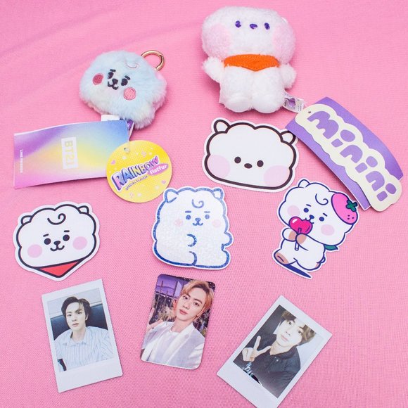 bt21 | Other | Bt2 Bts Jin Rj Plush Keyring Vinyl Sticker Bundle | Poshmark